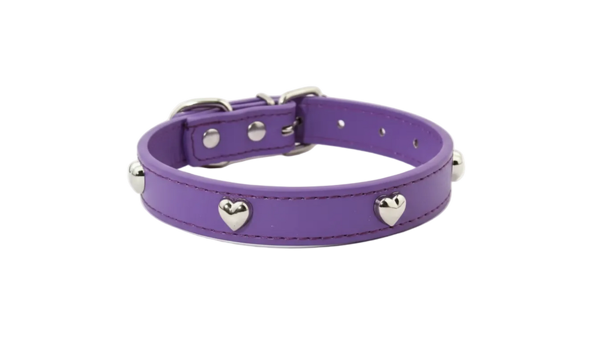 PURPLE METAL HEARTS – puppyanddogluxcollars